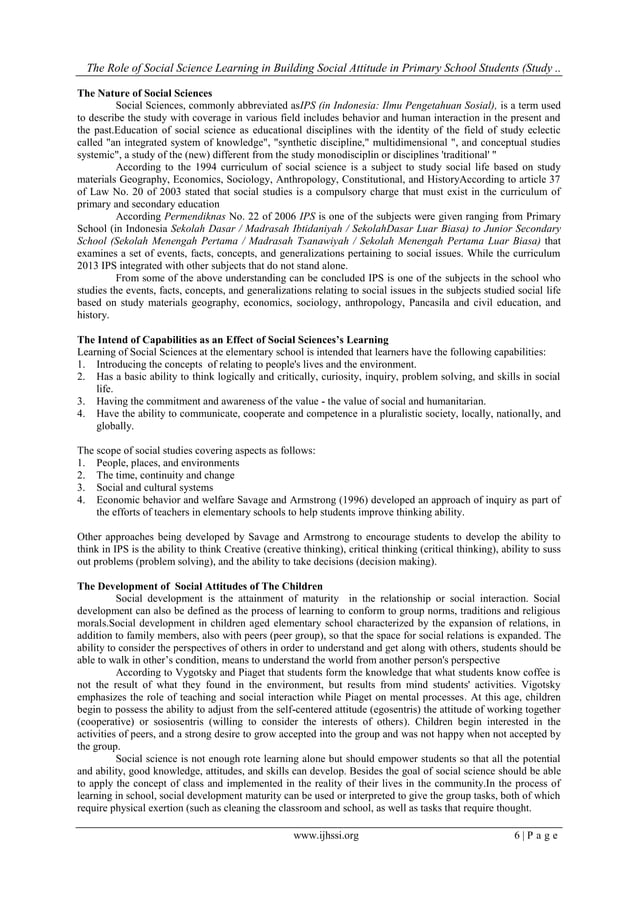 The Role of Social Science Learning in Building Social Attitude in ...