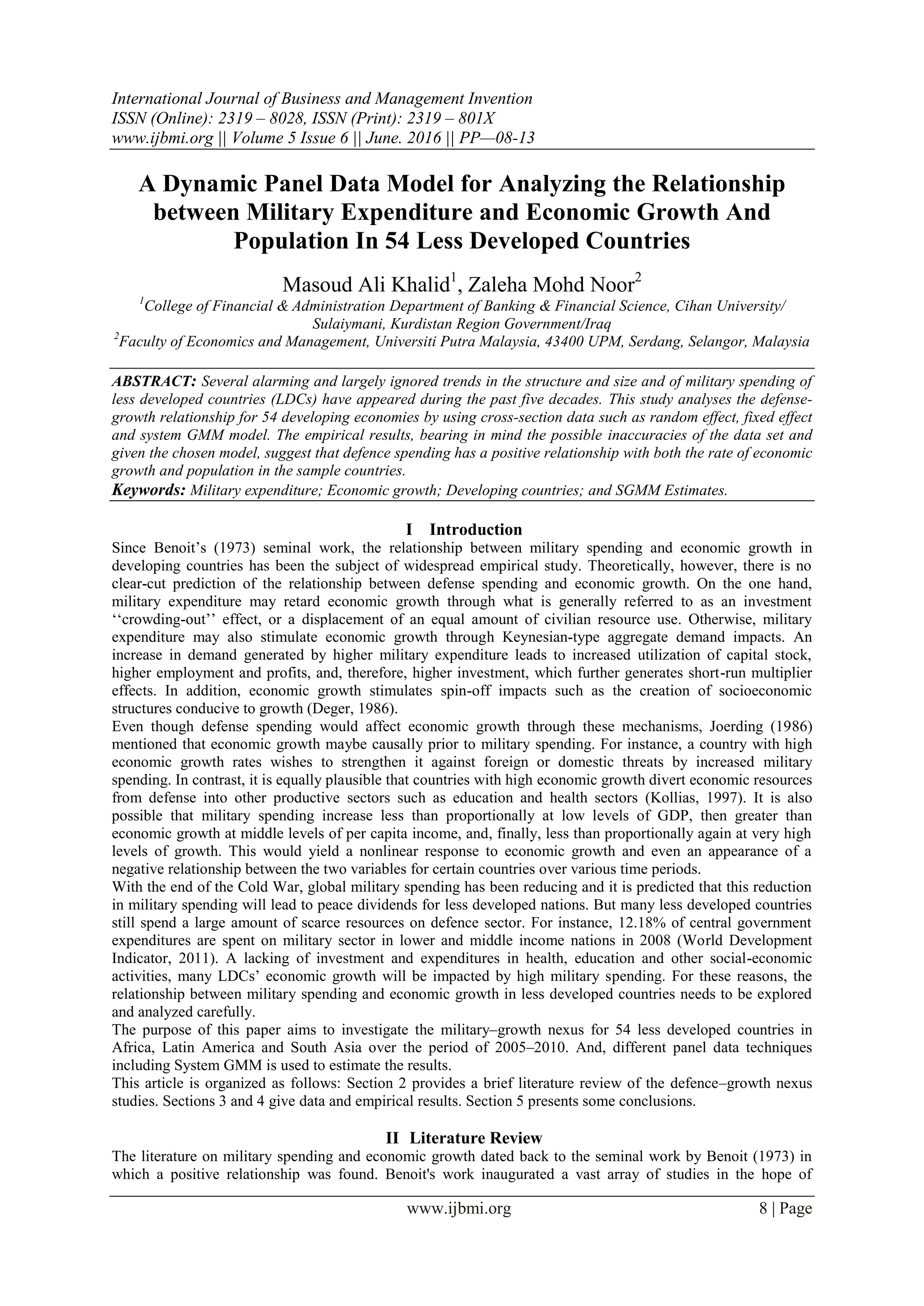 A Dynamic Panel Data Model for Analyzing the Relationship between ...