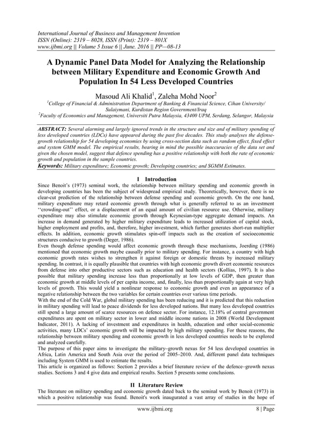 A Dynamic Panel Data Model for Analyzing the Relationship between Military Expenditure and ...