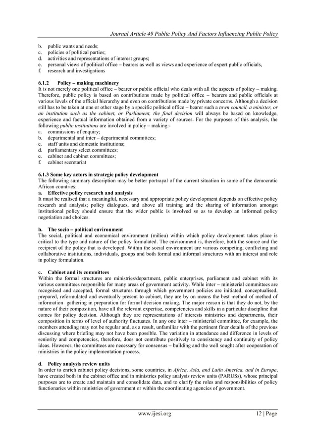 Public Policy and Factors Influencing Public Policy Public Policy and Factors Influencing Public Policy