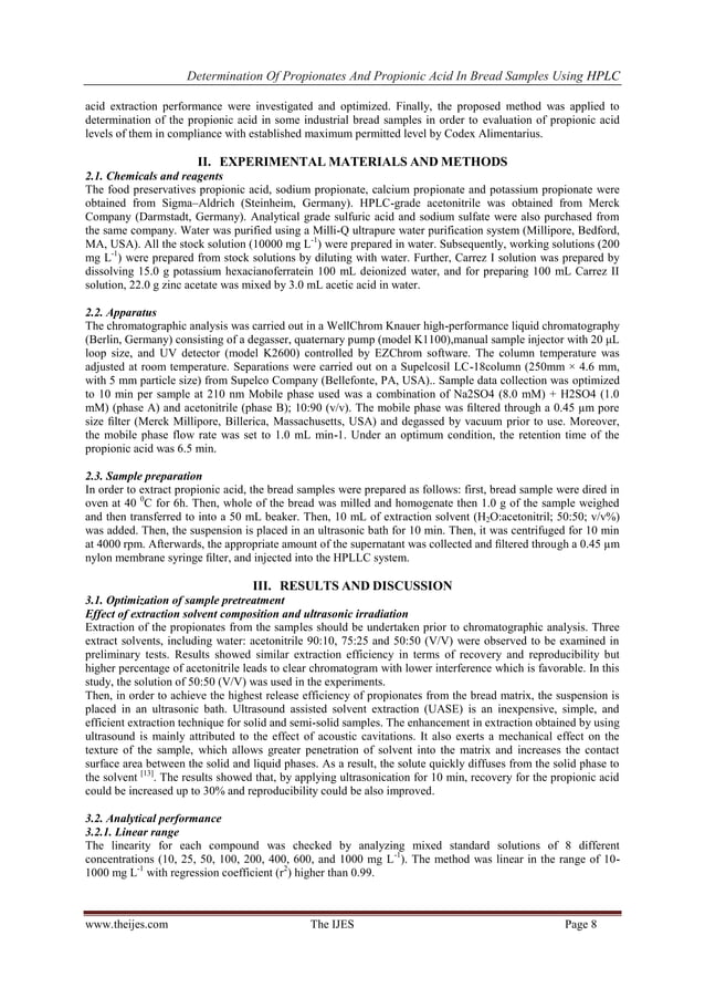 Determination of Propionates and Propionic Acid in Bread Samples Using ...