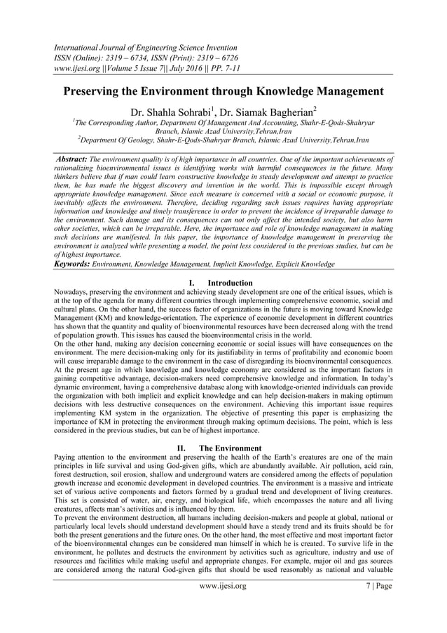 Preserving the Environment through Knowledge Management | PDF ...