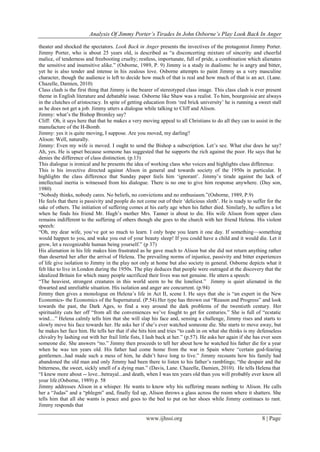 Analysis of Jimmy Porter’s Tirades in John Osborne’s Play Look Back in ...