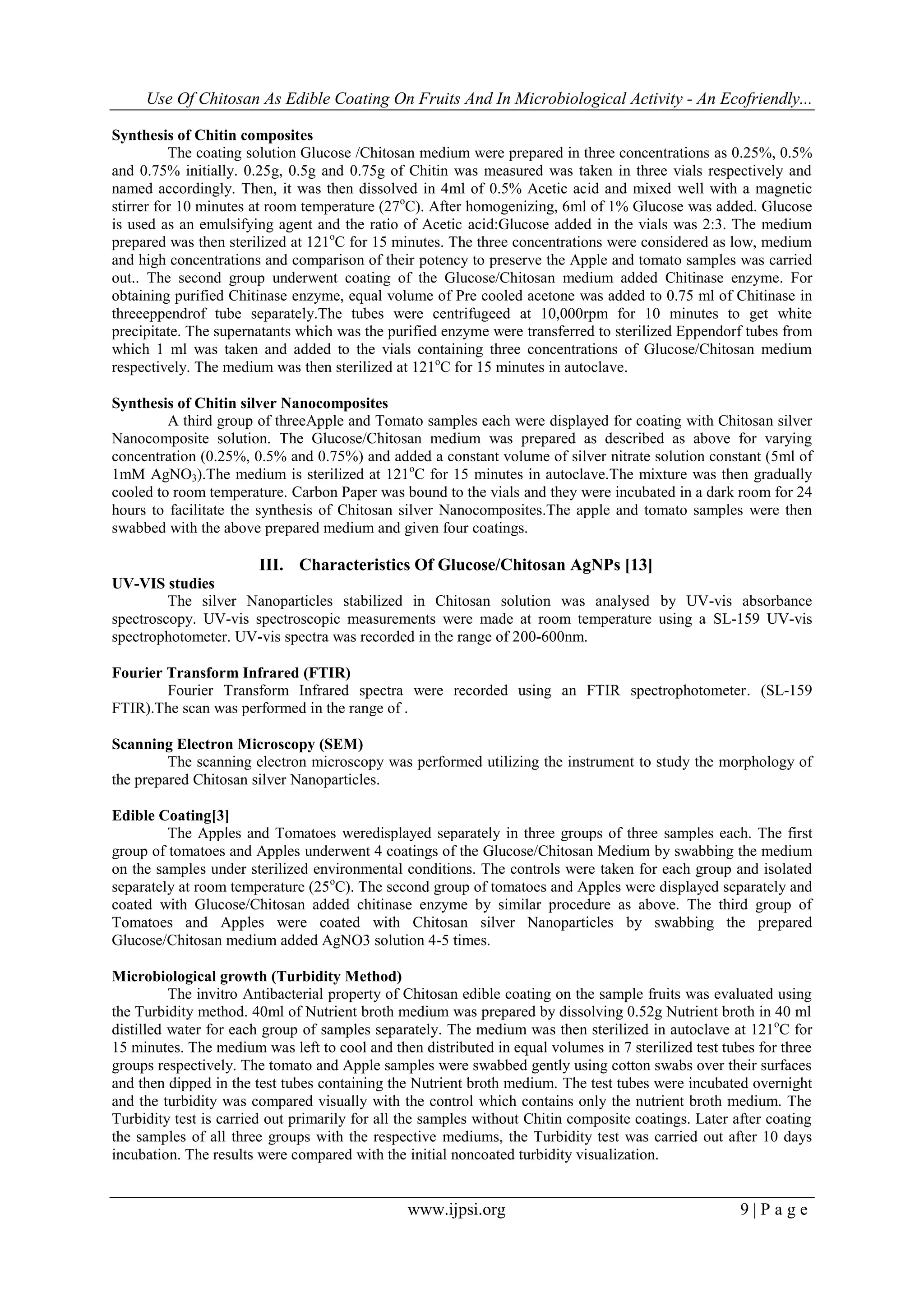 Use of Chitosan as Edible Coating on Fruits and in Micro biological Activity - An Ecofriendly ...