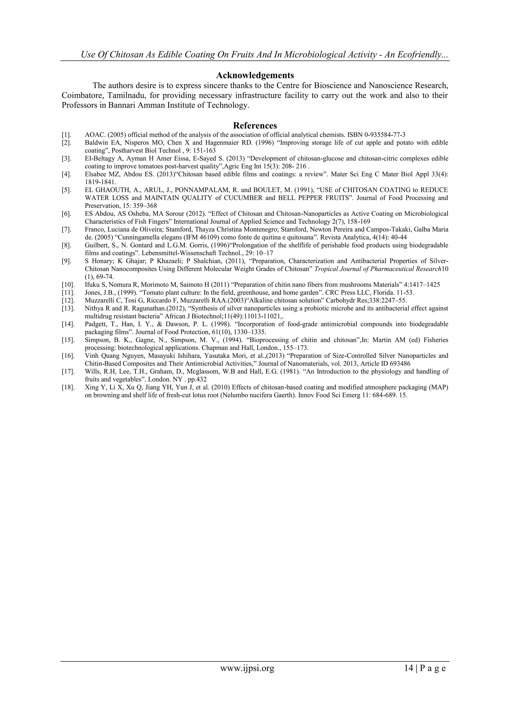 Use of Chitosan as Edible Coating on Fruits and in Micro biological ...