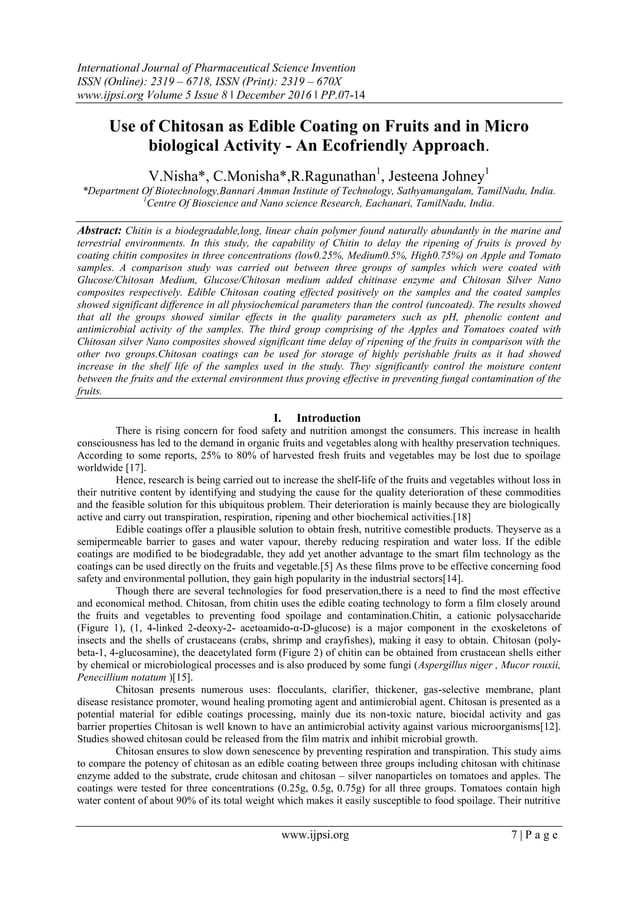 Use of Chitosan as Edible Coating on Fruits and in Micro biological ...