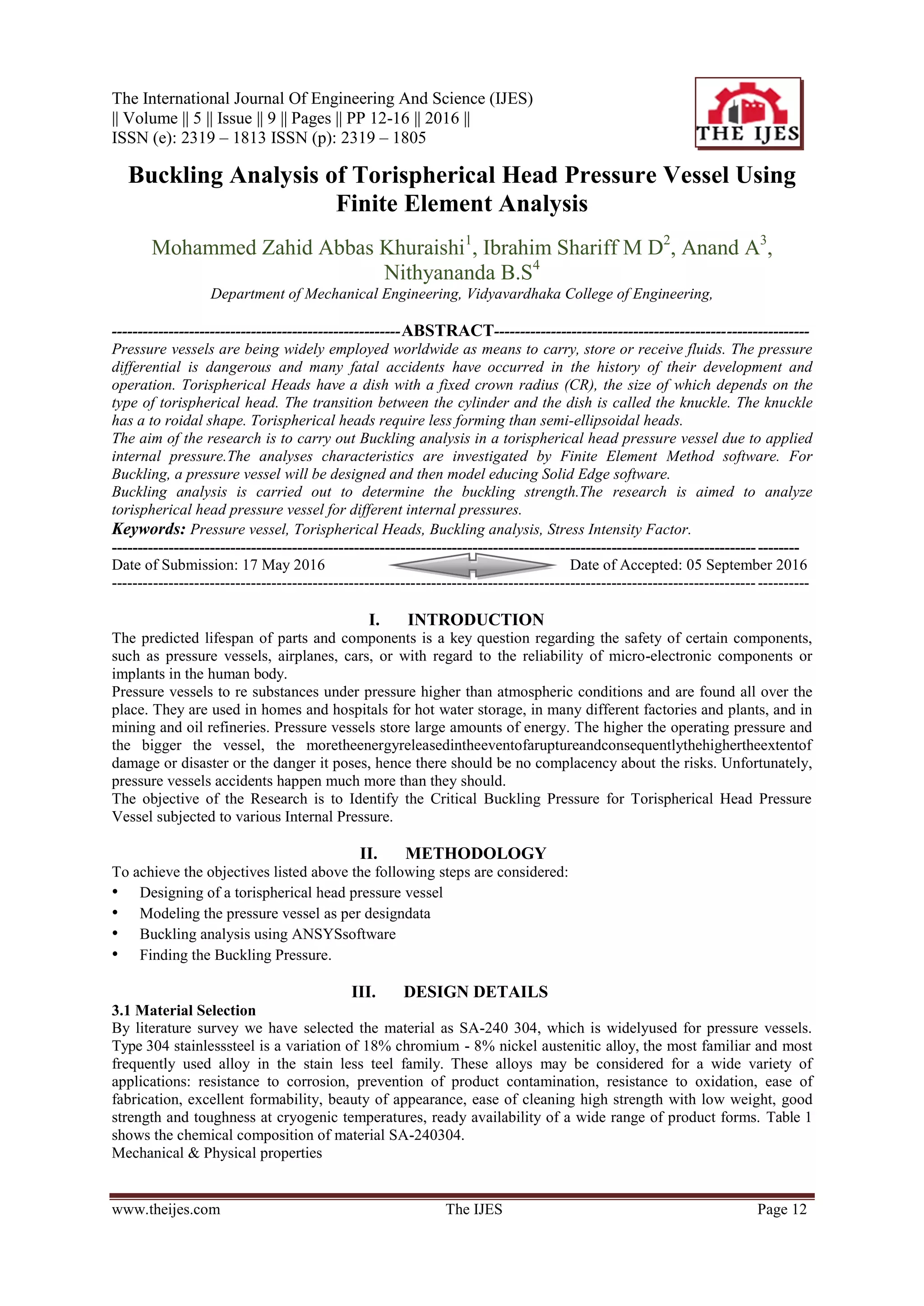 Buckling Analysis of Torispherical Head Pressure Vessel Using Finite Element Analysis | PDF