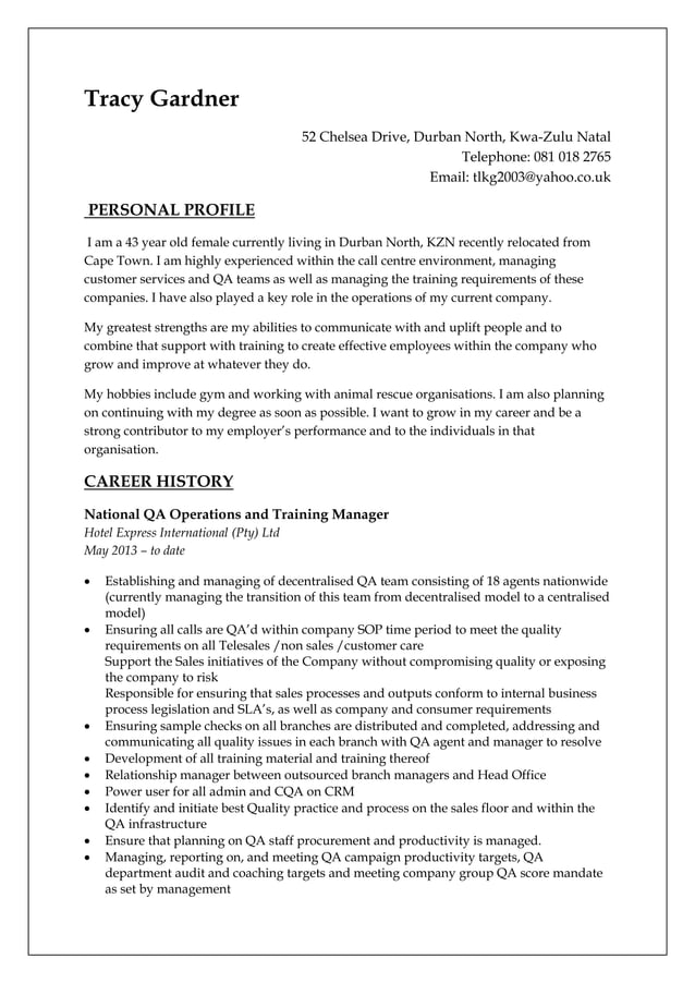 CV - Tracy Gardner | PDF | Human Resources | Business