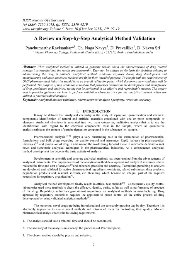 A Review on Step-by-Step Analytical Method Validation | PDF