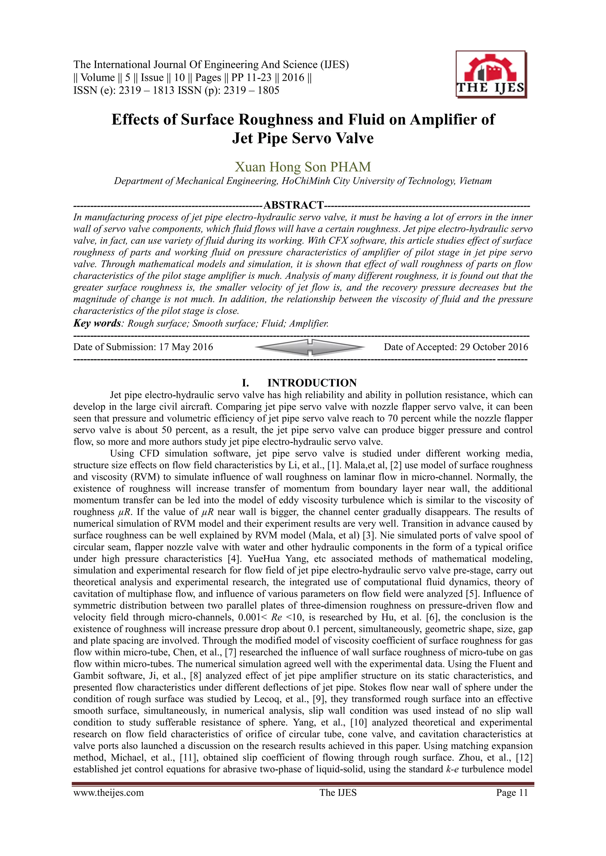 Effects of Surface Roughness and Fluid on Amplifier of Jet Pipe Servo ...