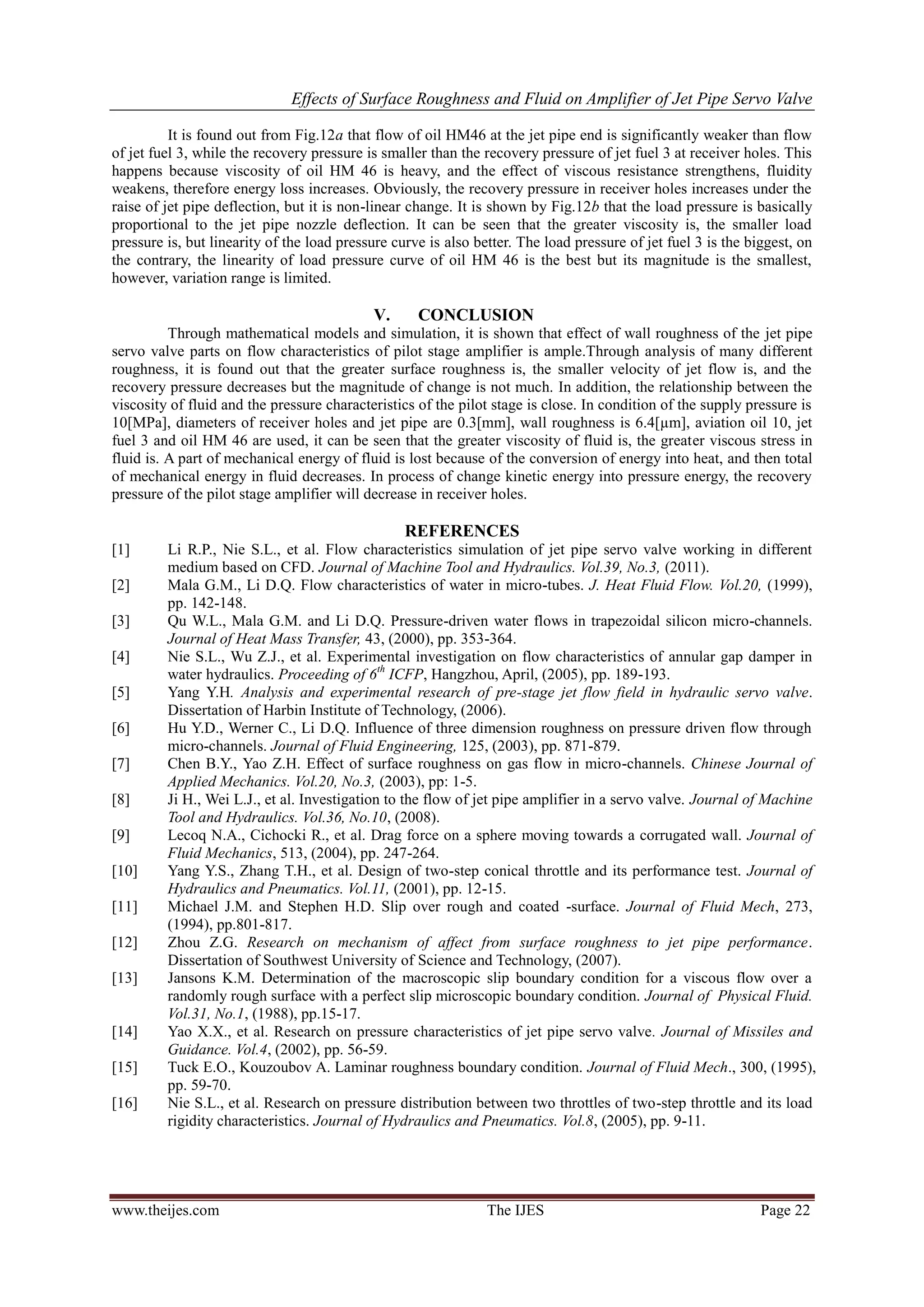 Effects of Surface Roughness and Fluid on Amplifier of Jet Pipe Servo ...