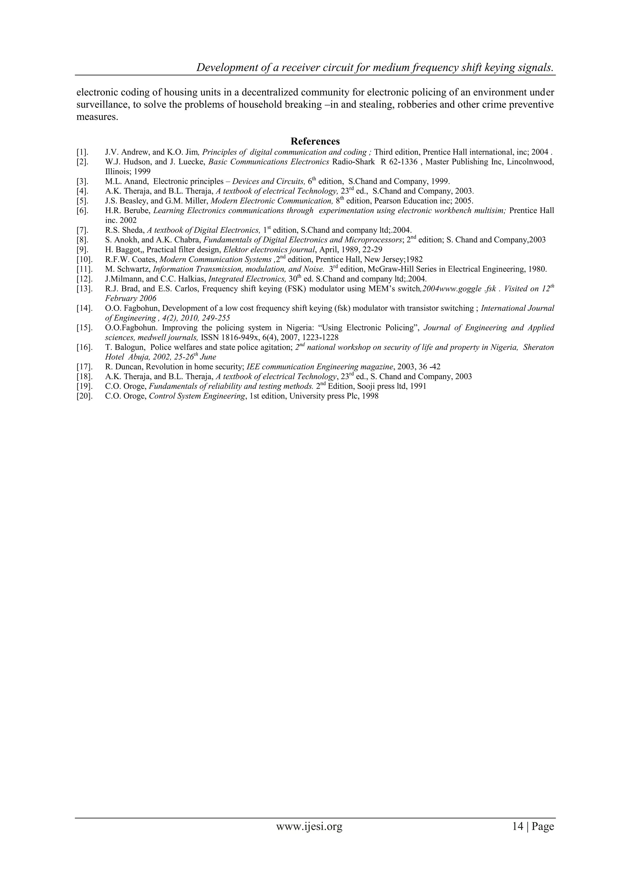 Development of a receiver circuit for medium frequency shift keying ...