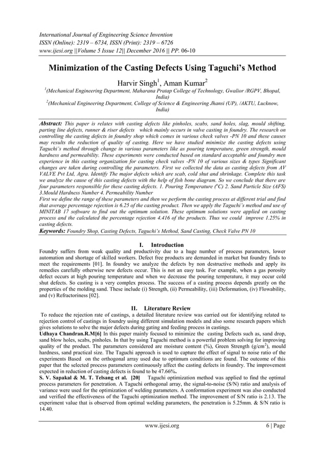 Minimization of the Casting Defects Using Taguchi’s Method | PDF
