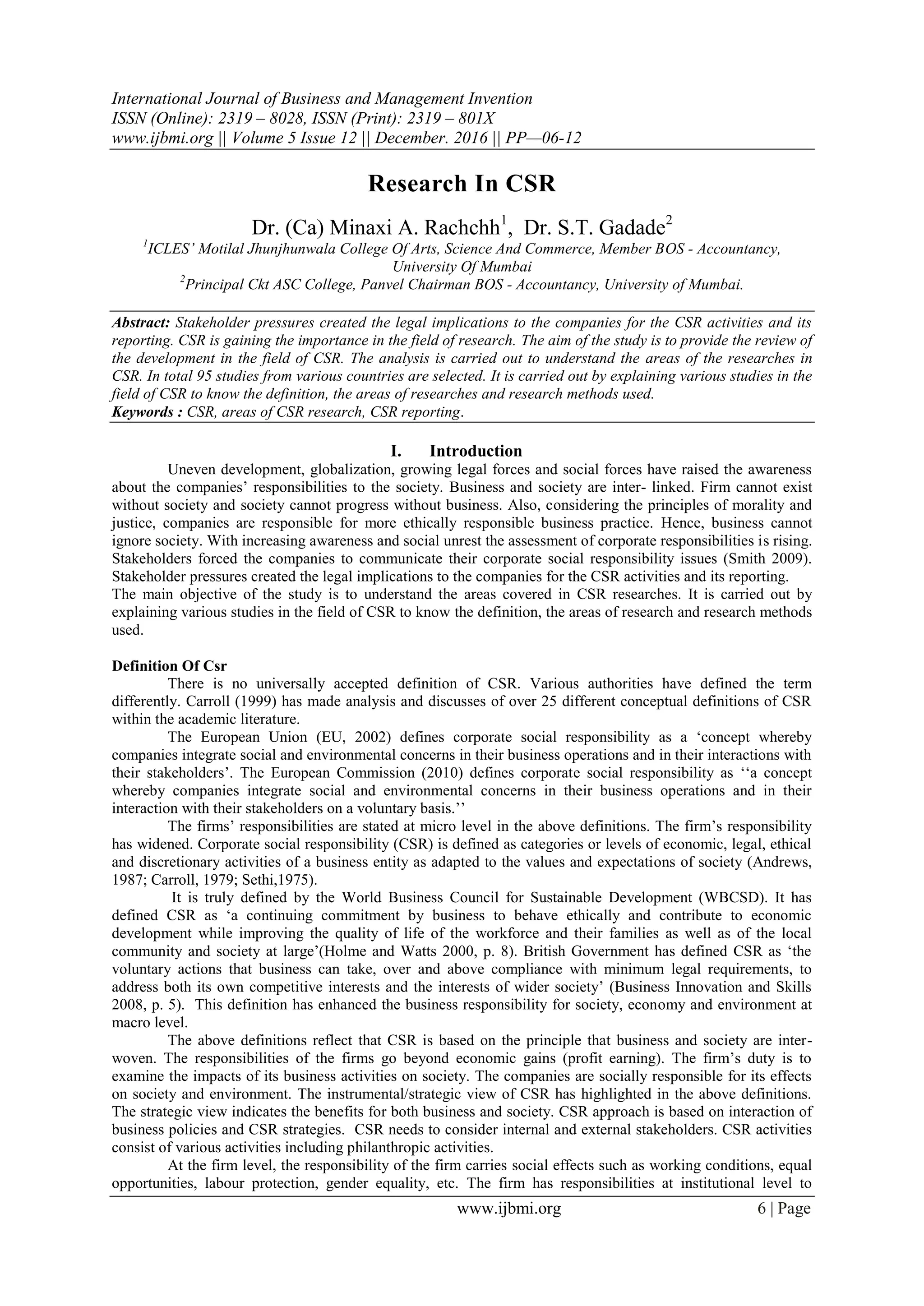 Research In CSR | PDF