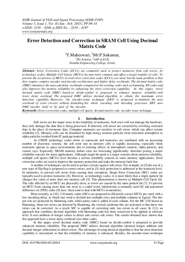 Error Detection And Correction In Sram Cell Using Decimal Matrix Code