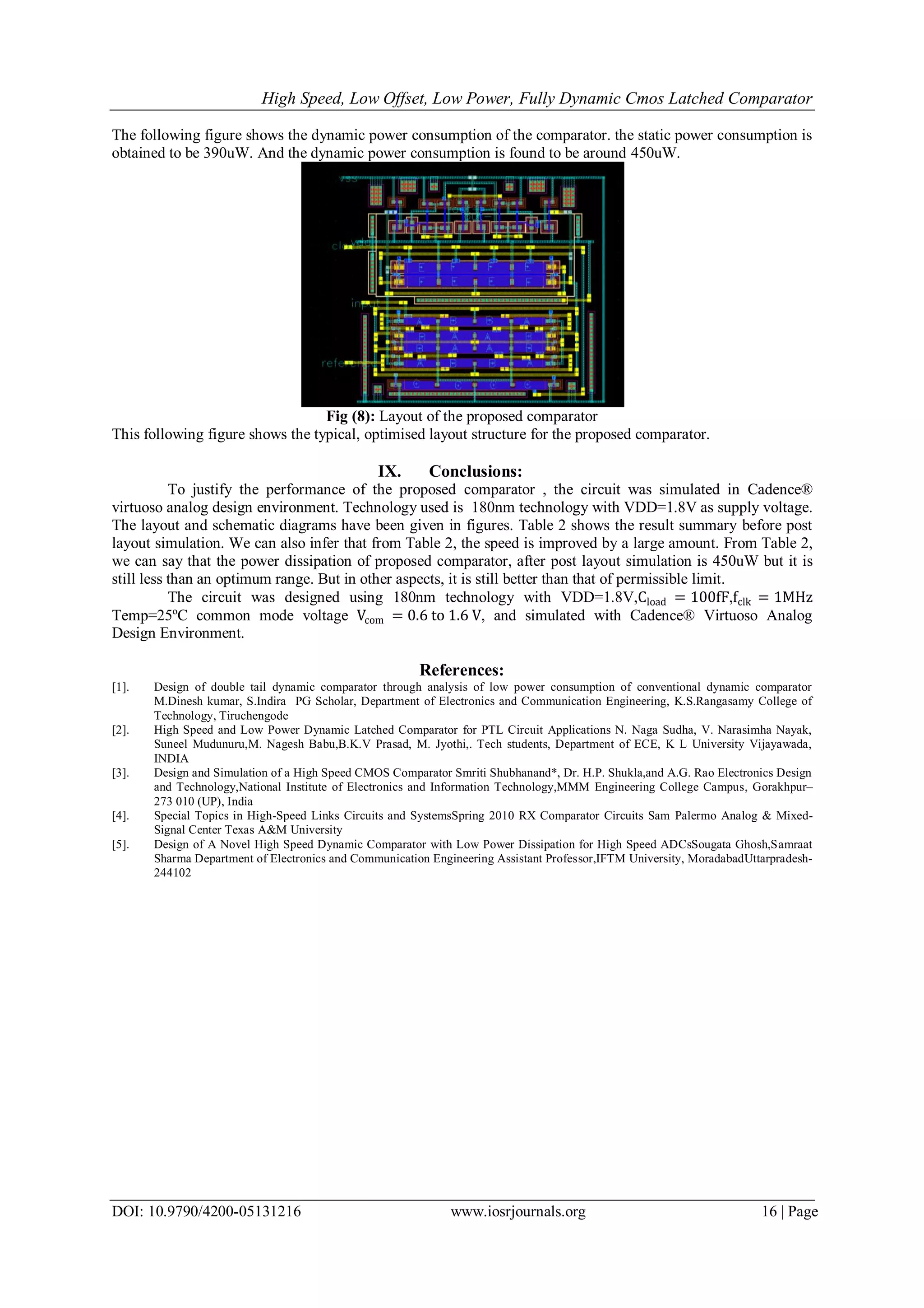 High Speed, Low Offset, Low Power, Fully Dynamic Cmos Latched Comparator | PDF
