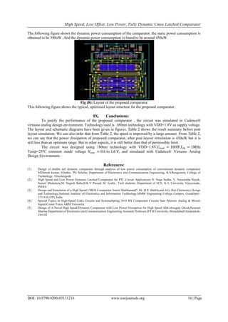 High Speed, Low Offset, Low Power, Fully Dynamic Cmos Latched Comparator | PDF