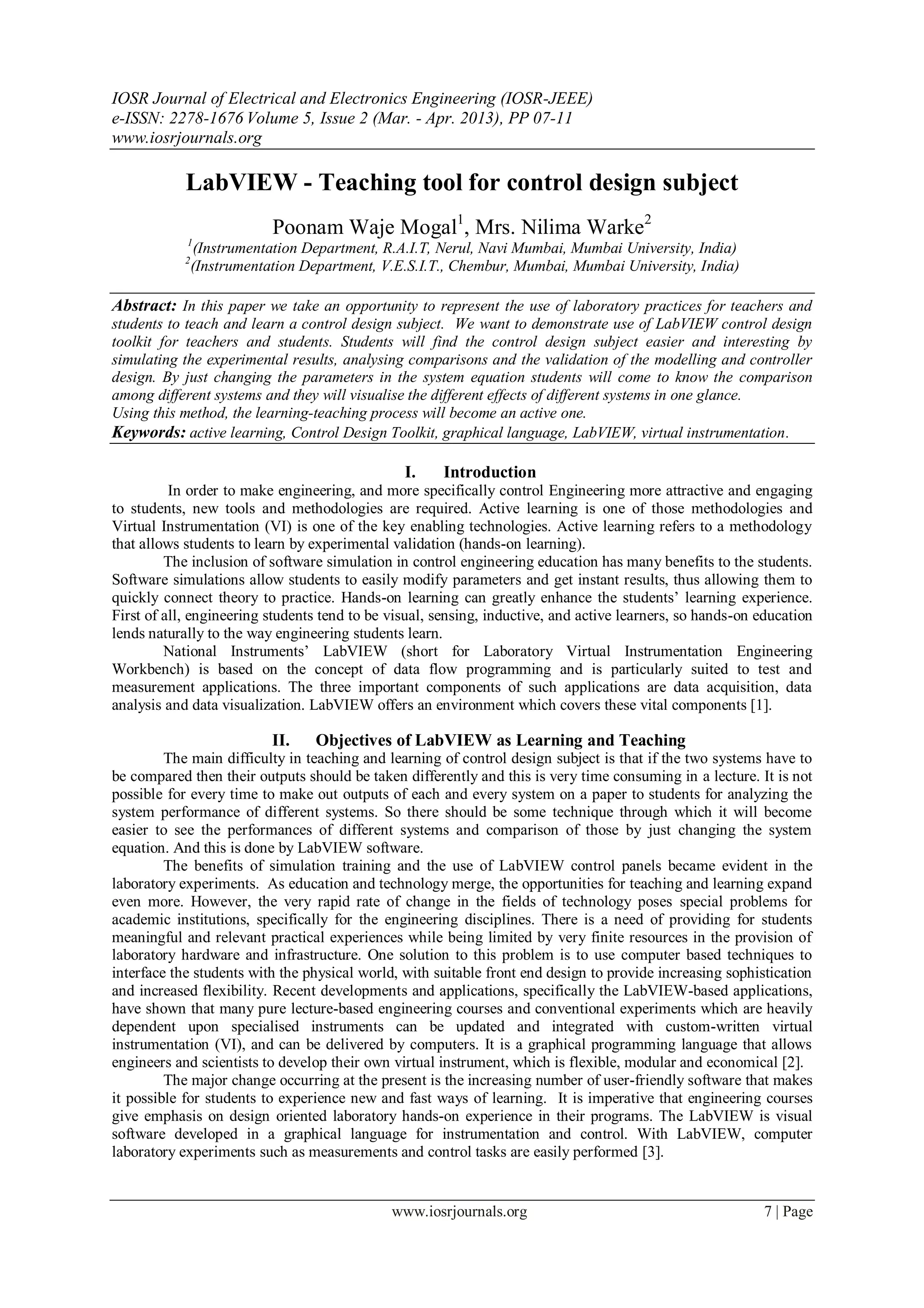 LabVIEW - Teaching tool for control design subject | PDF