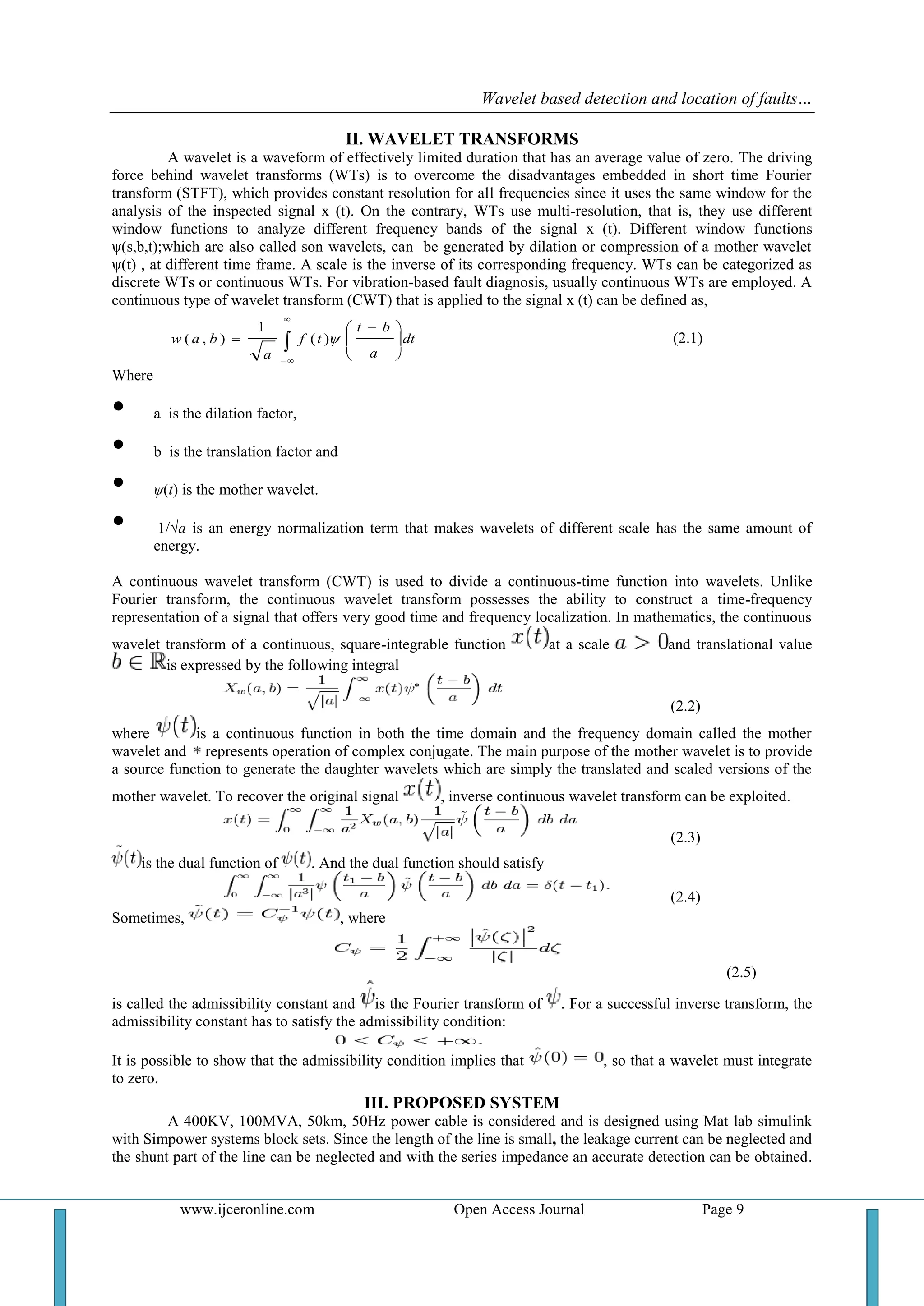 Wavelet based detection and location of faults in 400kv, 50km Underground Power Cables | PDF