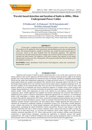 Wavelet based detection and location of faults in 400kv, 50km Underground Power Cables | PDF