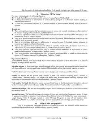 The Secondary School students in relation to Scientific Attitude and ...