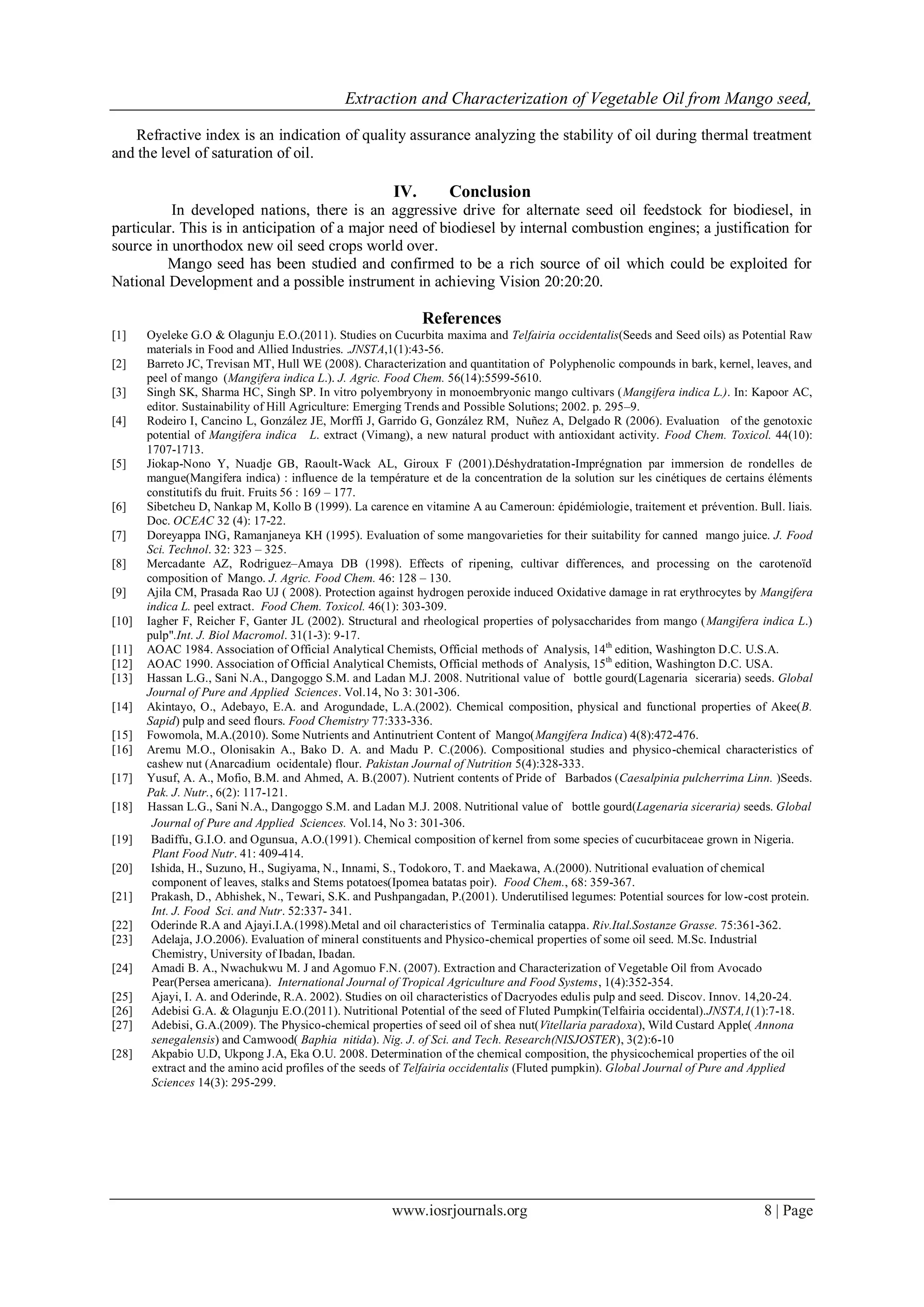 Extraction and Characterization of Vegetable Oil from Mango seed ...