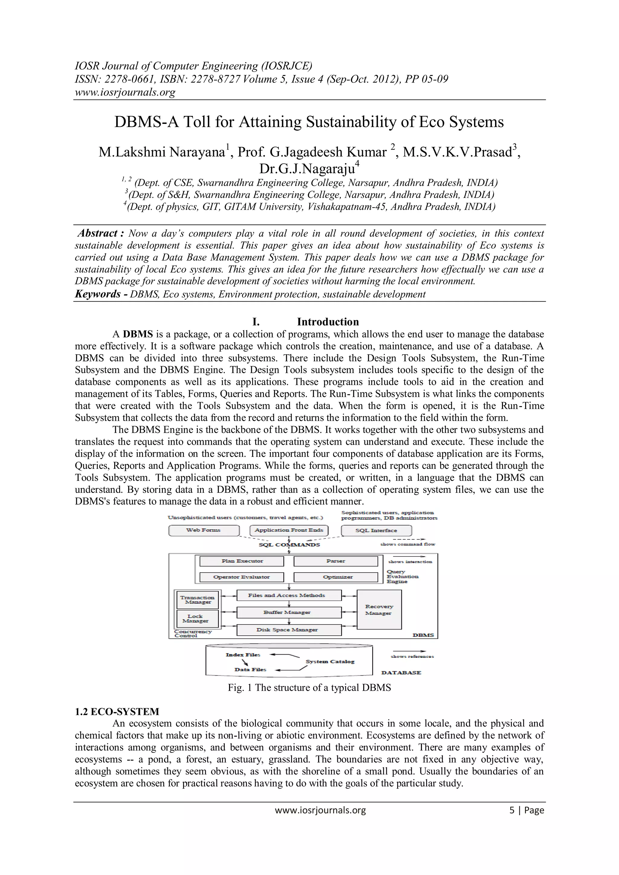 DBMS-A Toll for Attaining Sustainability of Eco Systems | PDF