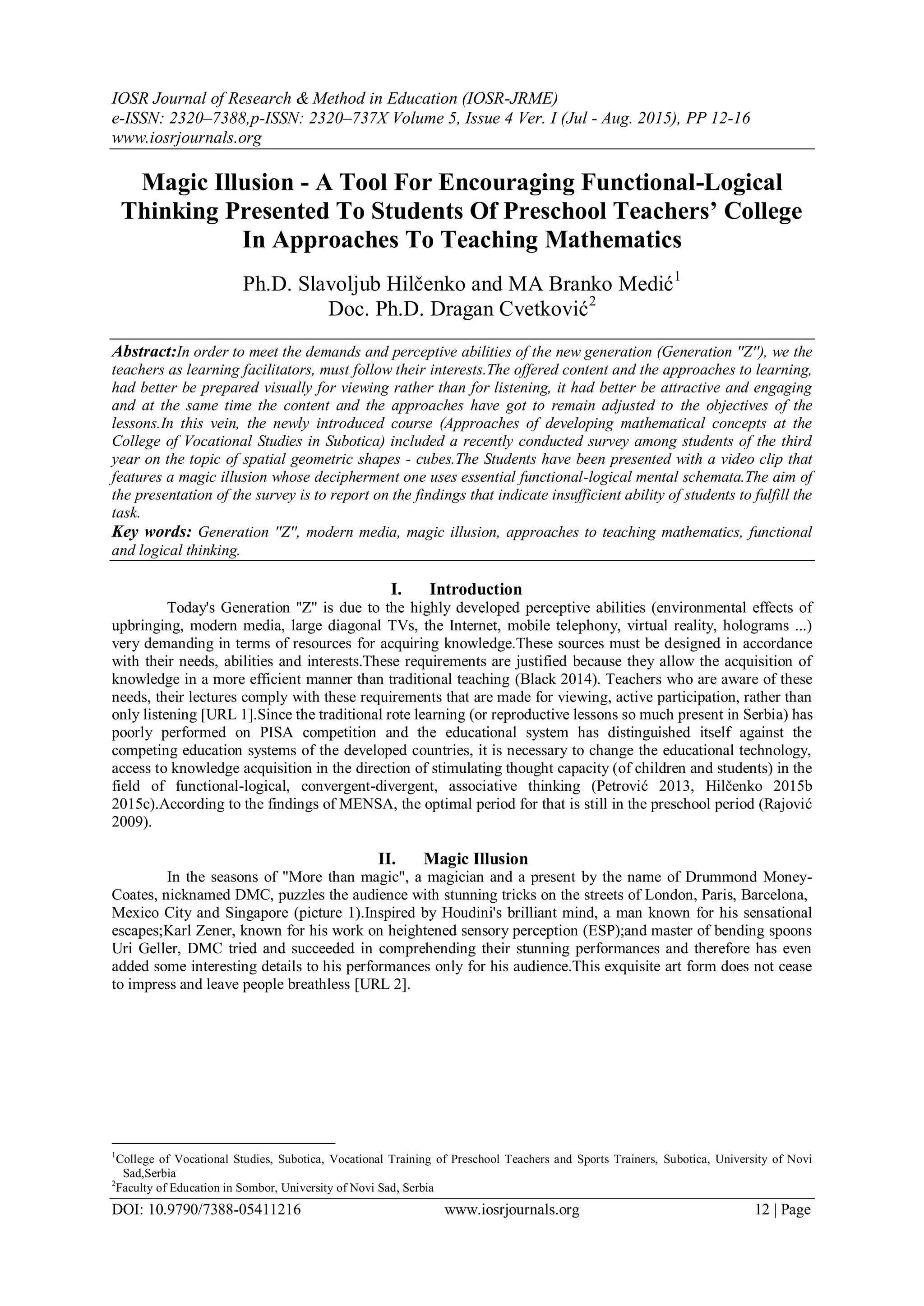 Magic Illusion - A Tool For Encouraging Functional-Logical Thinking ...