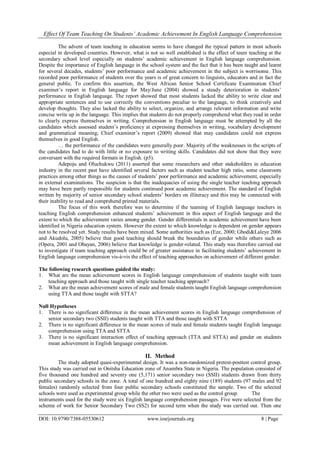 Effects of Team Teaching on Students’ Academic Achievement In English ...