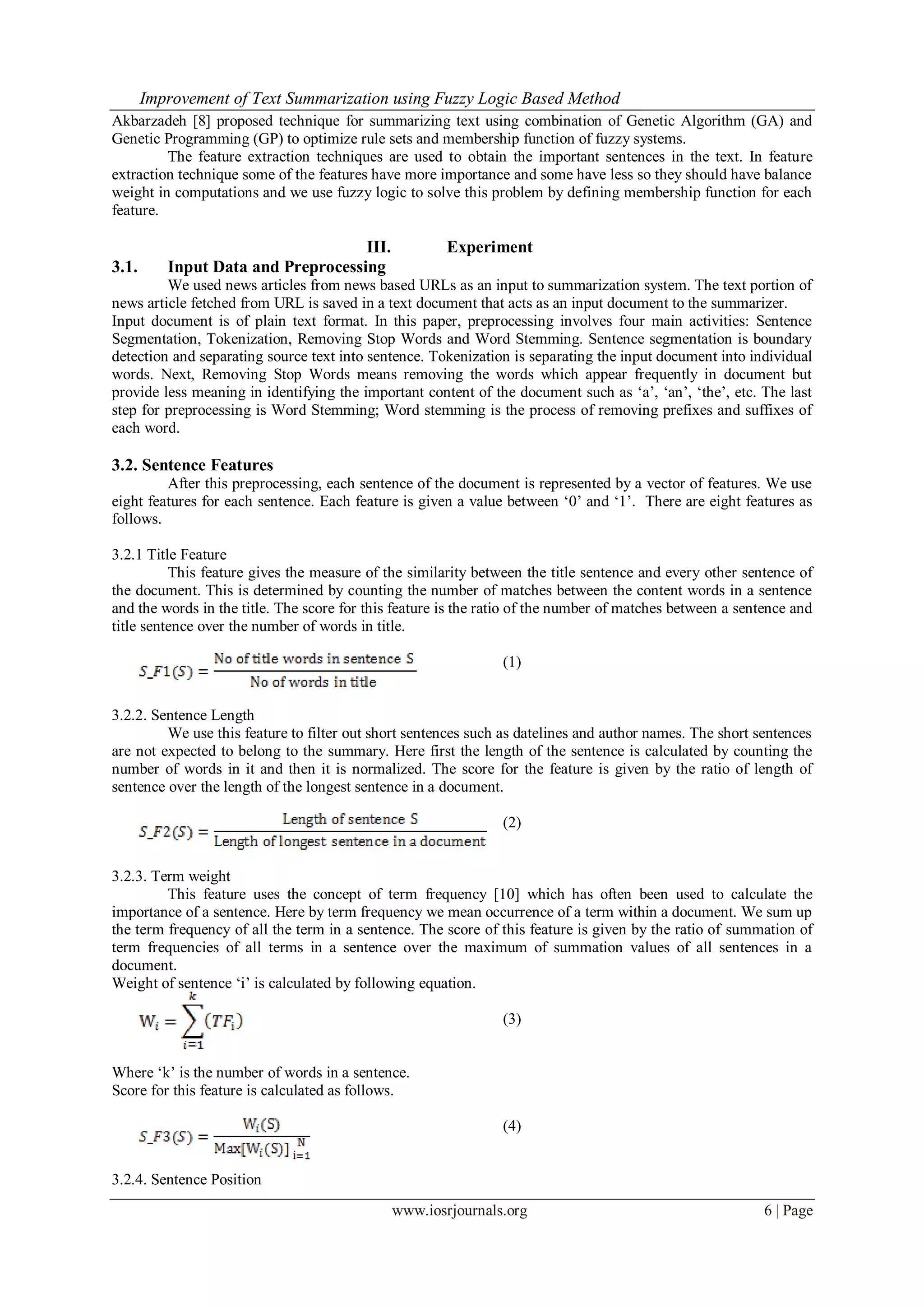 Improvement of Text Summarization using Fuzzy Logic Based Method | PDF