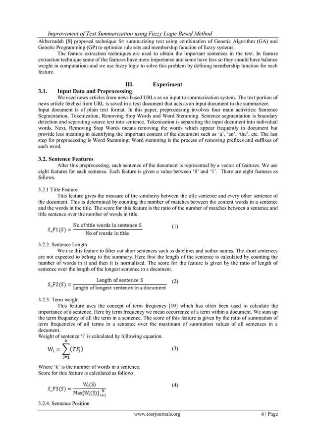 Improvement of Text Summarization using Fuzzy Logic Based Method | PDF