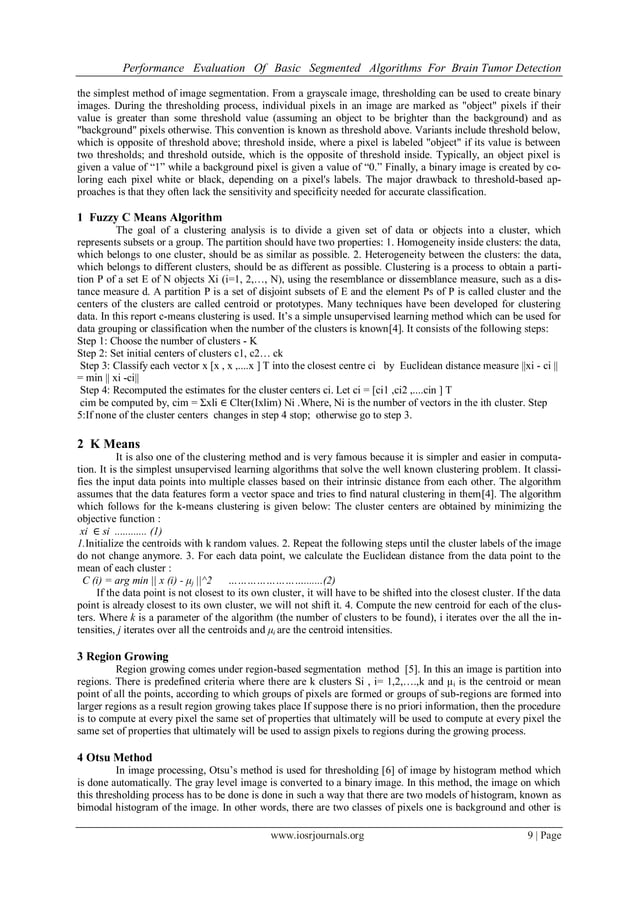 Performance Evaluation of Basic Segmented Algorithms for Brain Tumor Detection | PDF