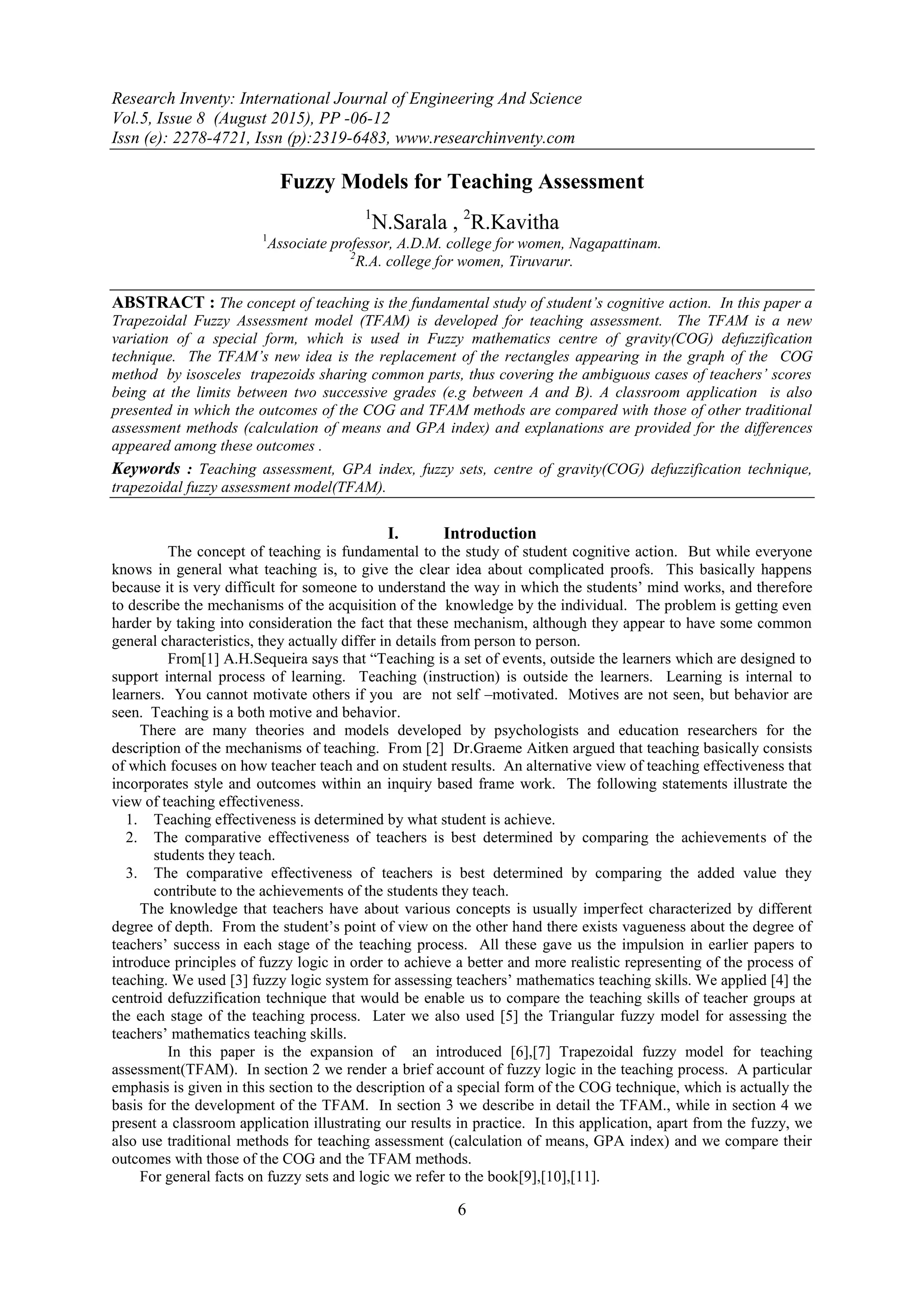 Fuzzy Models for Teaching Assessment | PDF