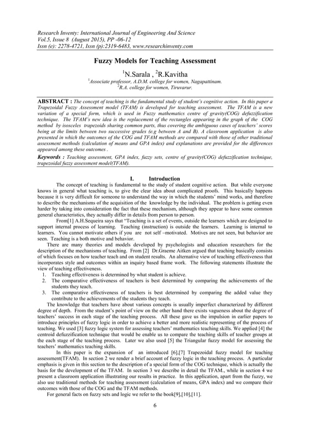Fuzzy Models for Teaching Assessment | PDF