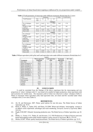 Performance of wheat based intercropping as influenced by row proportions under rainfed ...
