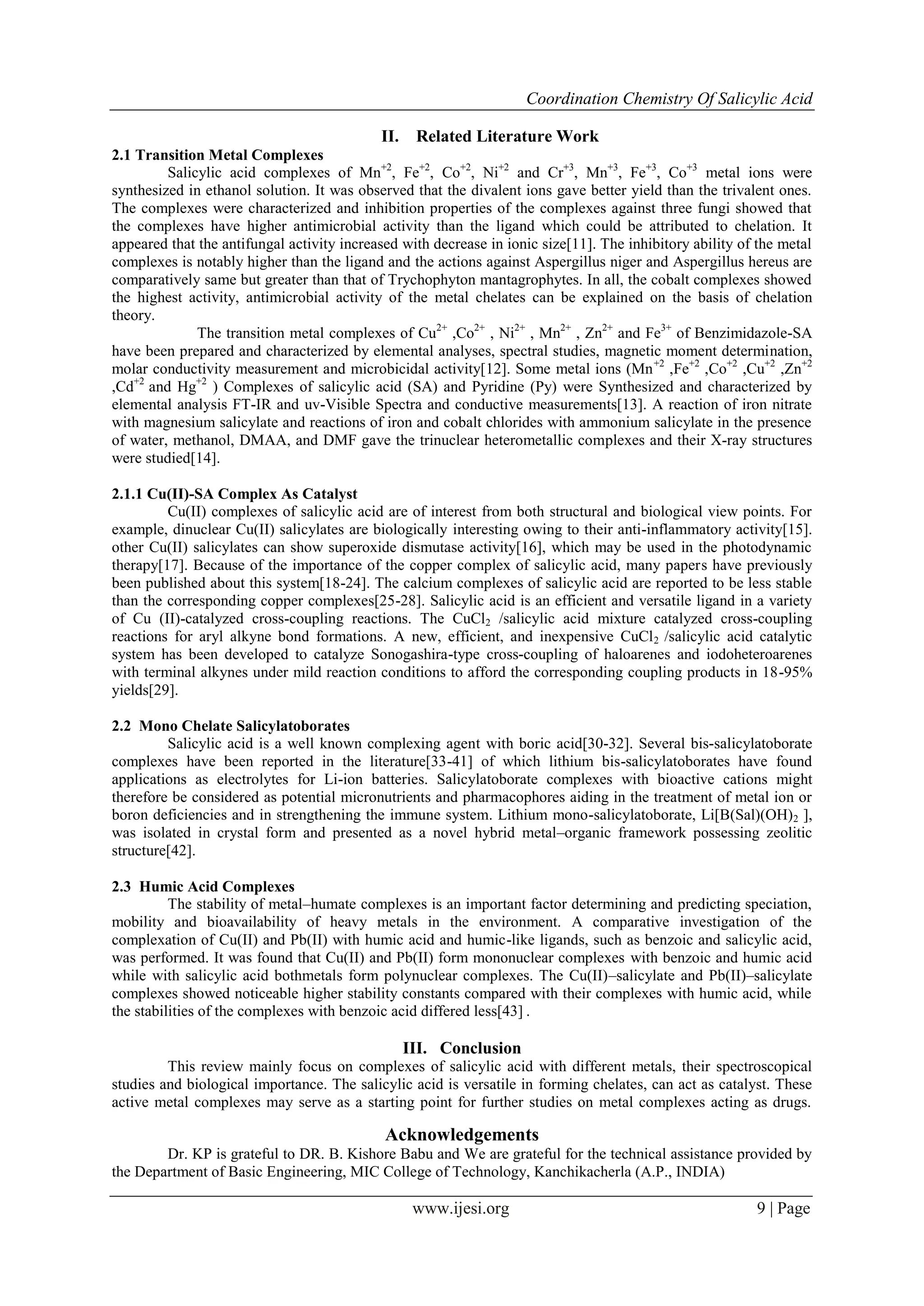 Coordination Chemistry of Salicylic Acid | PDF