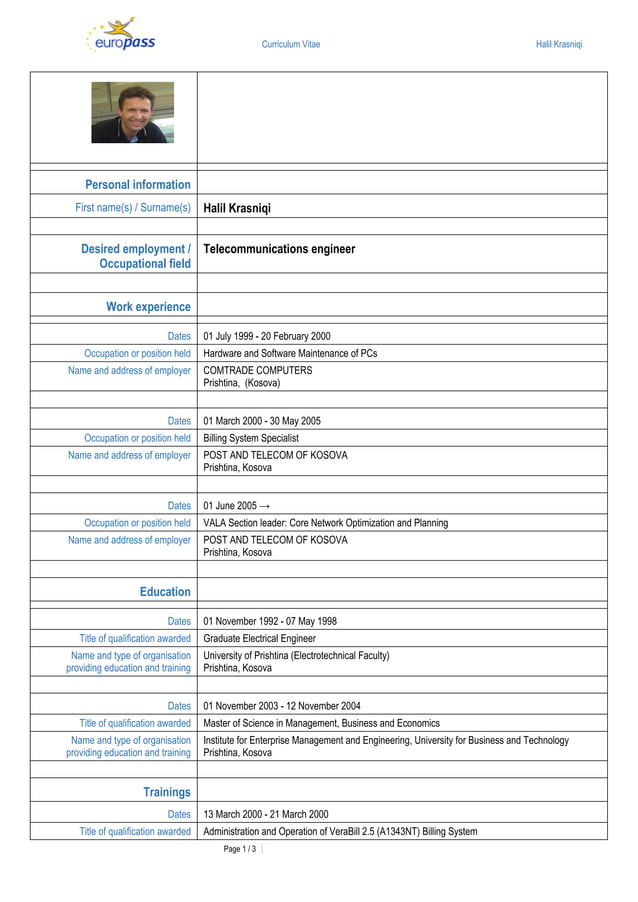 Europass-CV-HAlil Krasniqi eng_updated_short | PDF