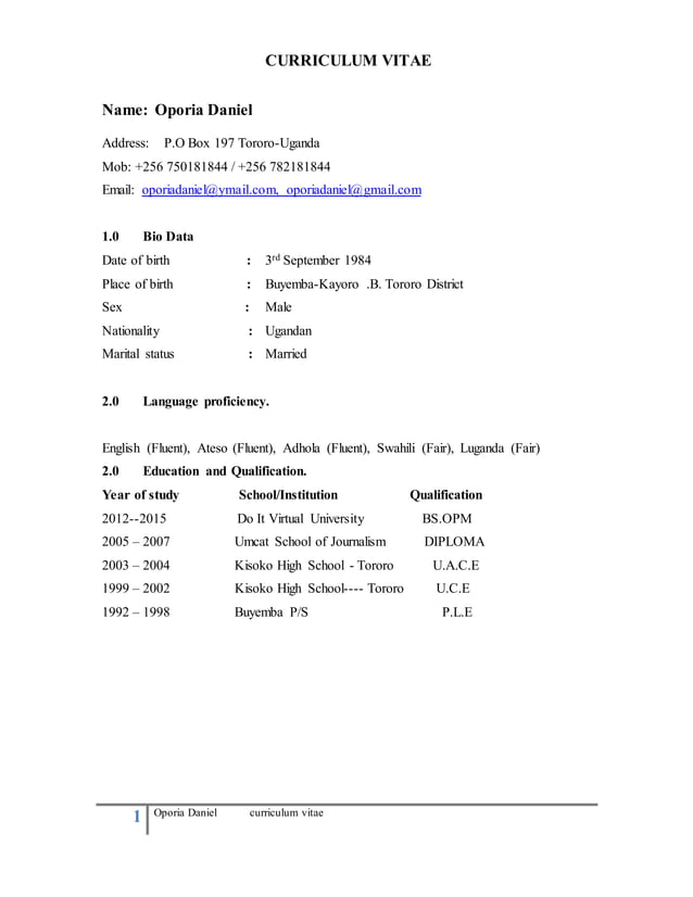 OPORIA DANEL CV-2015 | PDF