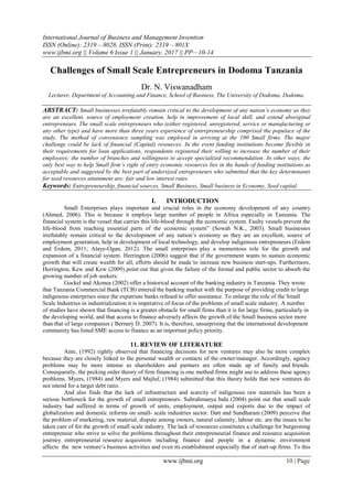 Challenges of Small Scale Entrepreneurs in Dodoma Tanzania | PDF