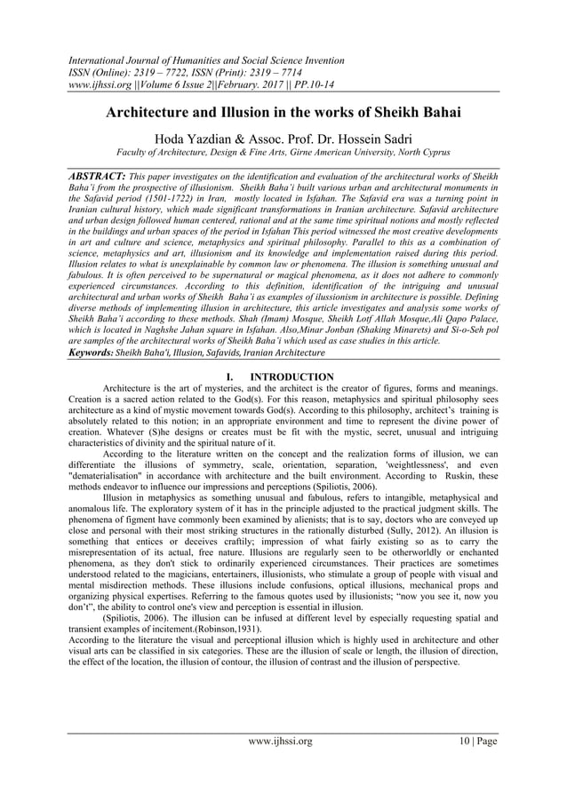 Architecture and Illusion in the works of Sheikh Bahai | PDF