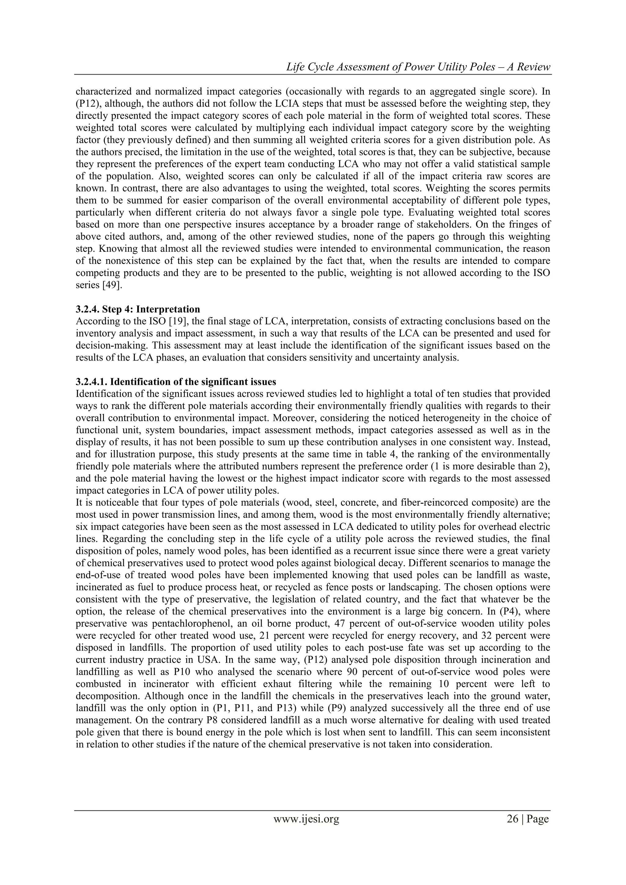 Life Cycle Assessment of Power Utility Poles – A Review | PDF