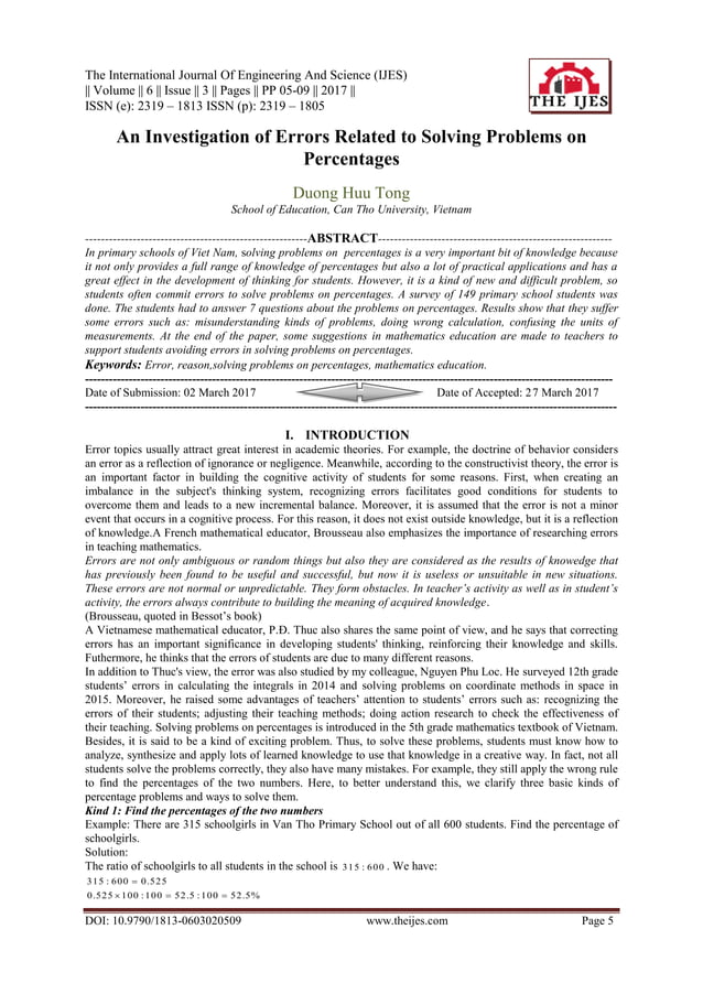 An Investigation of Errors Related to Solving Problems on Percentages | PDF