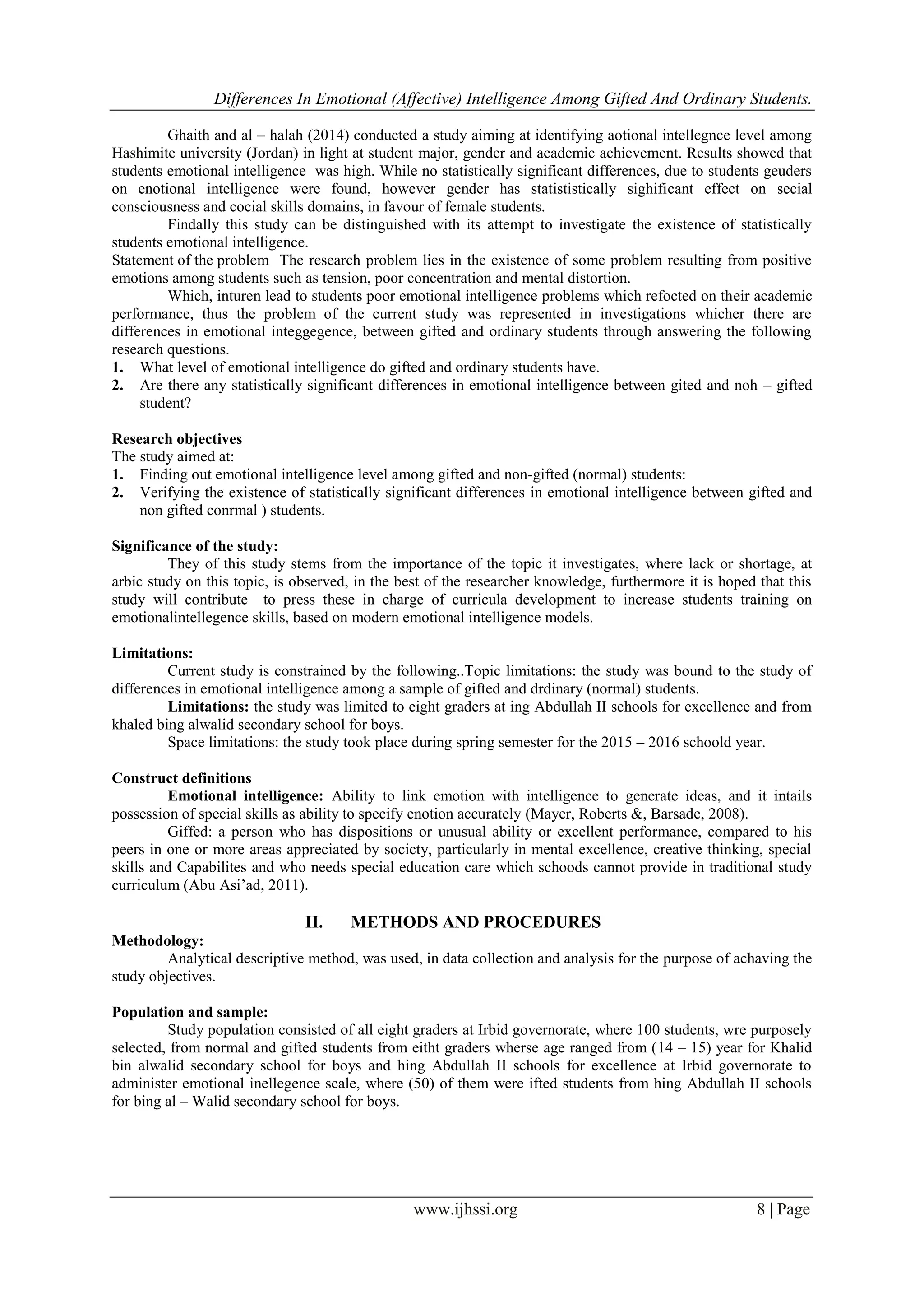 Differences in Emotional (Affective) Intelligence among Gifted and ...