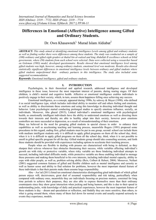 Differences in Emotional (Affective) Intelligence among Gifted and ...