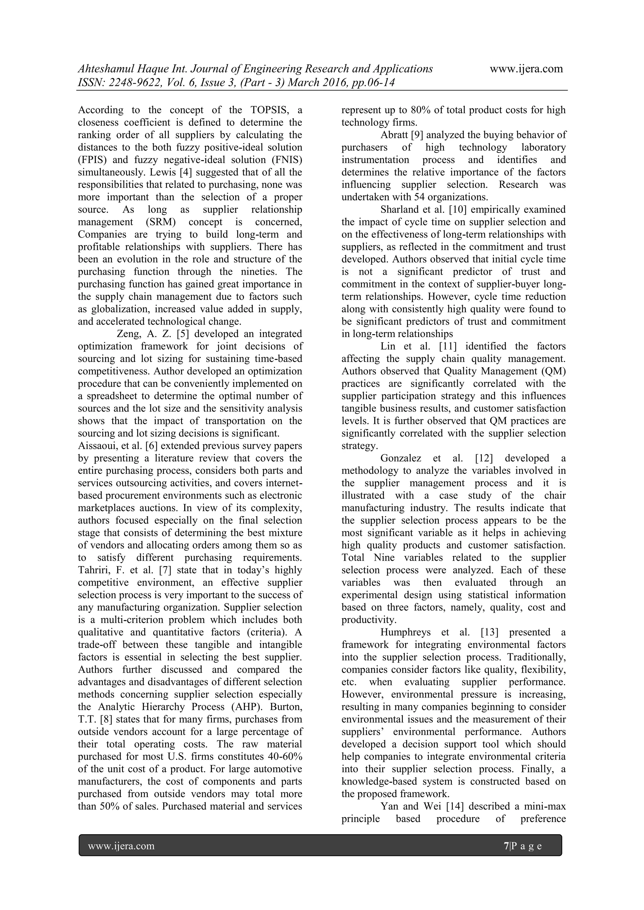 Supplier Selection And Order Allocation Models In Supply Chain Management A Review Pdf