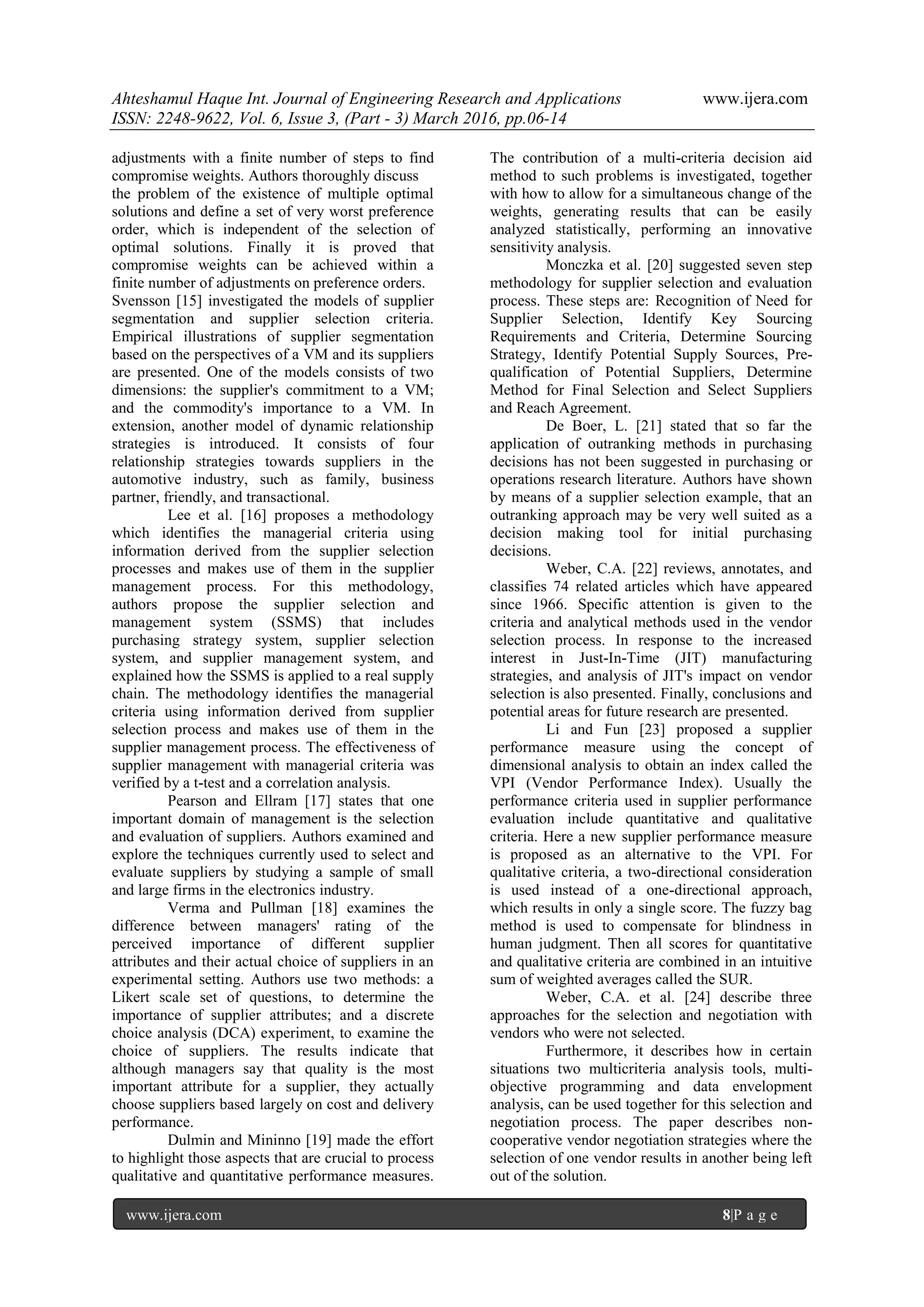 Supplier Selection And Order Allocation Models In Supply Chain