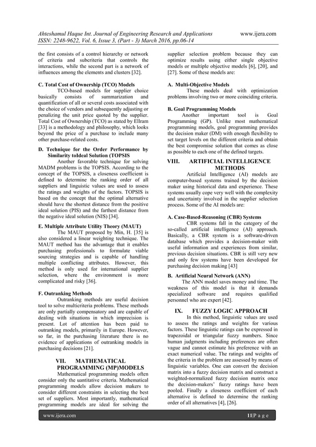 Supplier Selection And Order Allocation Models In Supply Chain