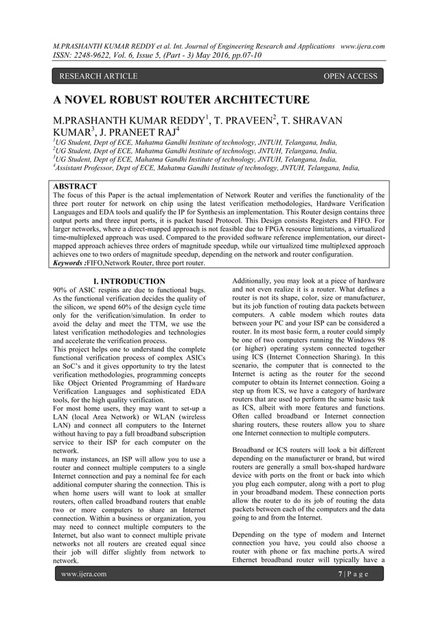 A NOVEL ROBUST ROUTER ARCHITECTURE | PDF