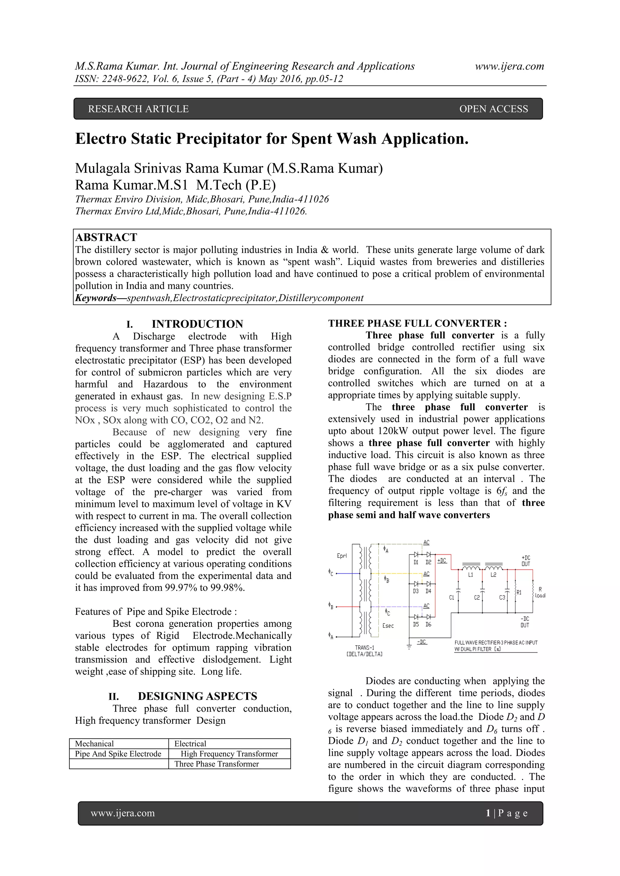 Electro Static Precipitator for Spent Wash Application. | PDF