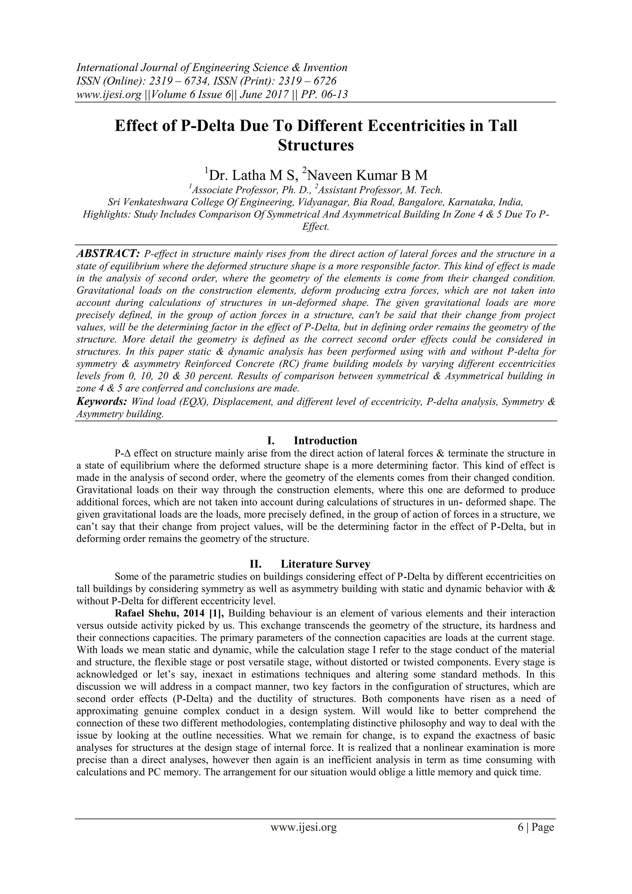 Effect of P-Delta Due To Different Eccentricities in Tall Structures | PDF